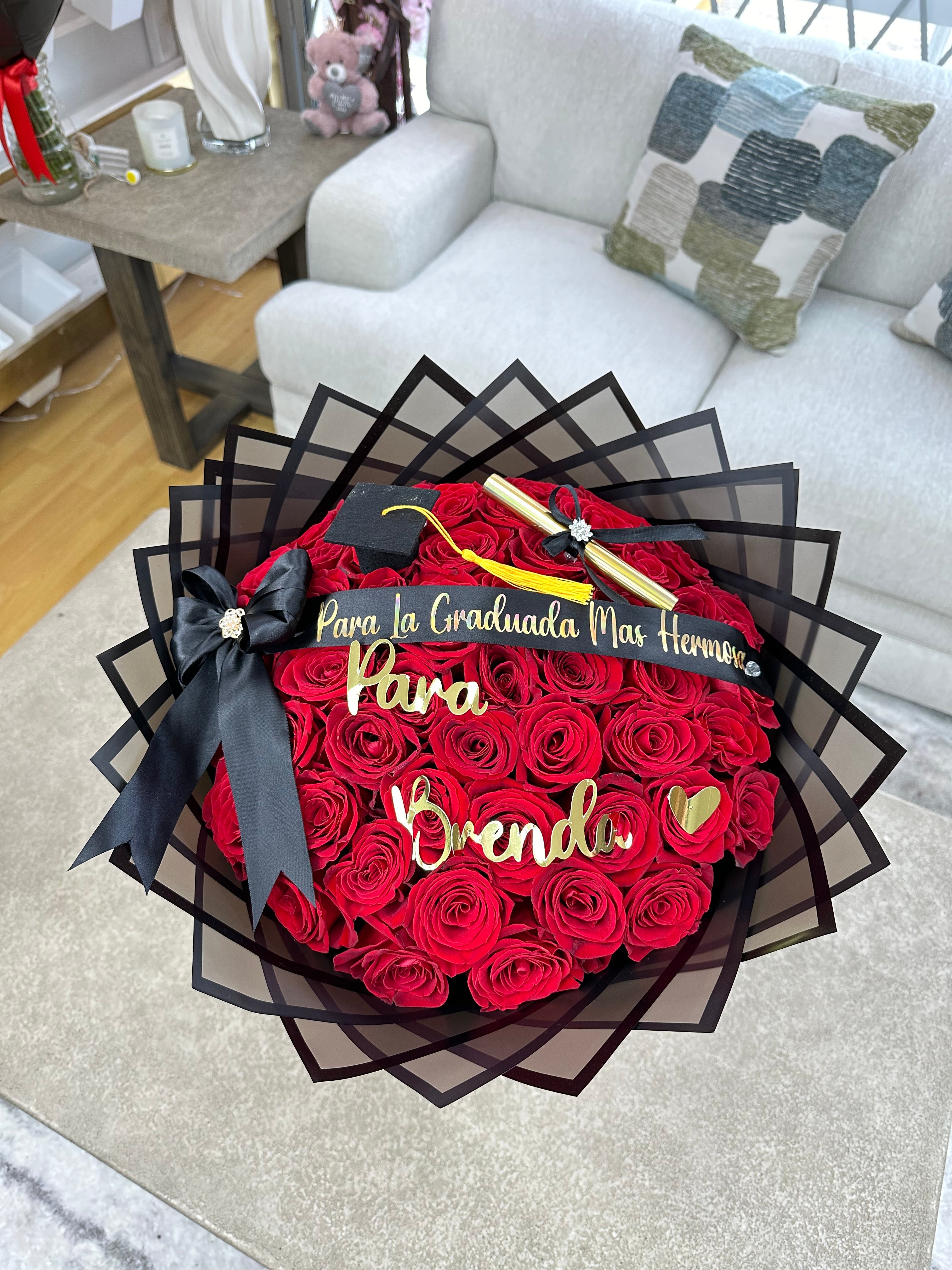 50 Red Roses + Graduation Decor – Lovely Flowers
